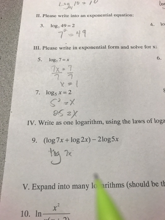 Solved Write into an exponential equation: 3. log_7 49 =2 | Chegg.com