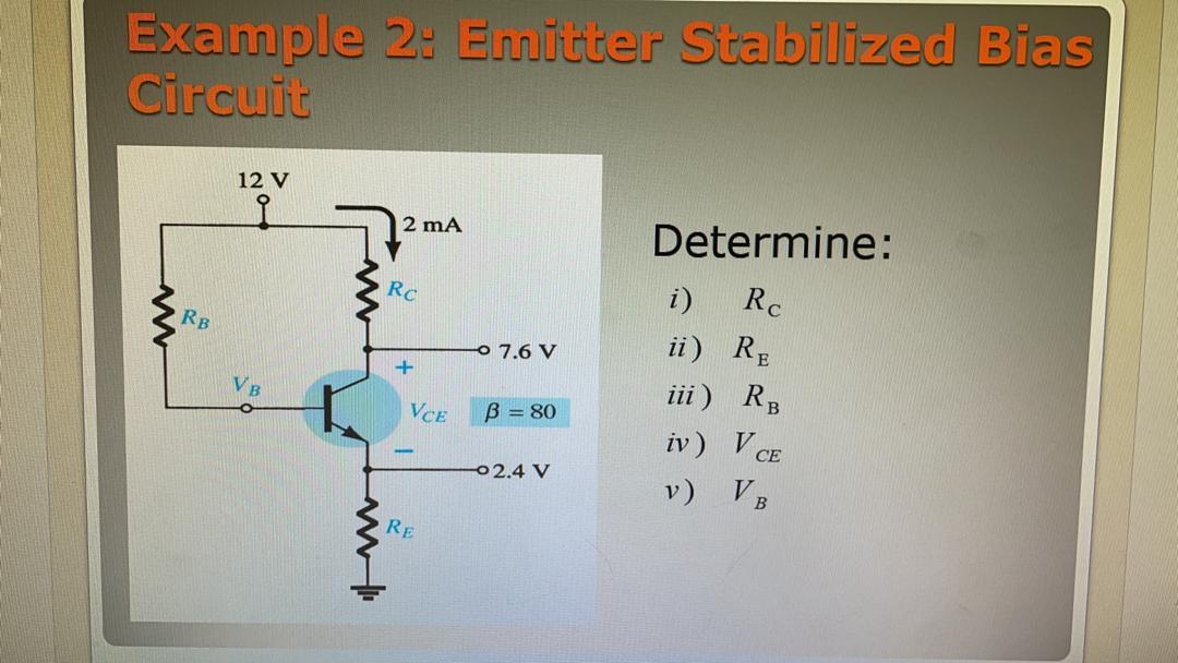 Solved Example 2: Emitter Stabilized Bias Circuit 12 V i 오 2 | Chegg.com