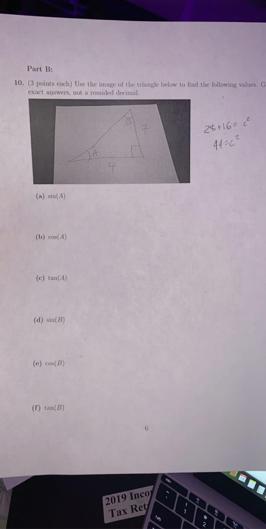 Solved Part B: 10. (3 points each) Use the image of the | Chegg.com