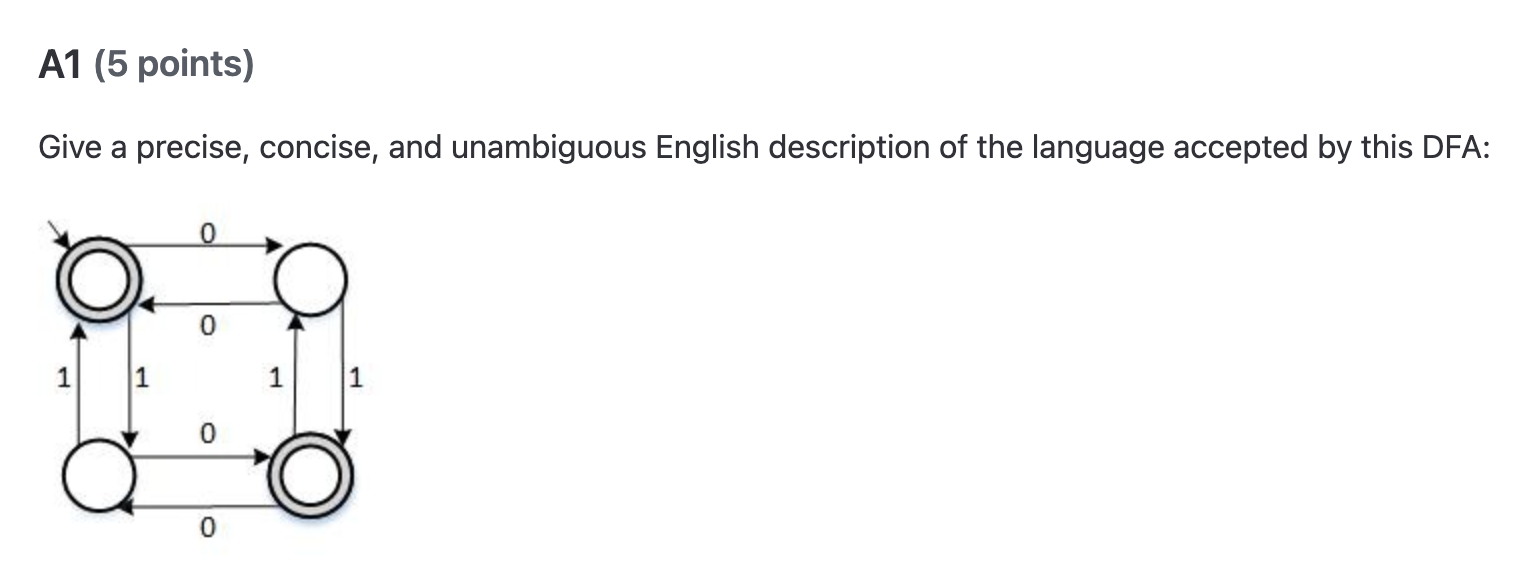 Solved A1 (5 ﻿points) ﻿Give a precise, concise, and | Chegg.com