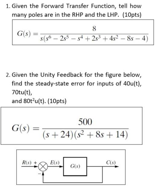 Solved 1. Given the Forward Transfer Function, tell how many | Chegg.com