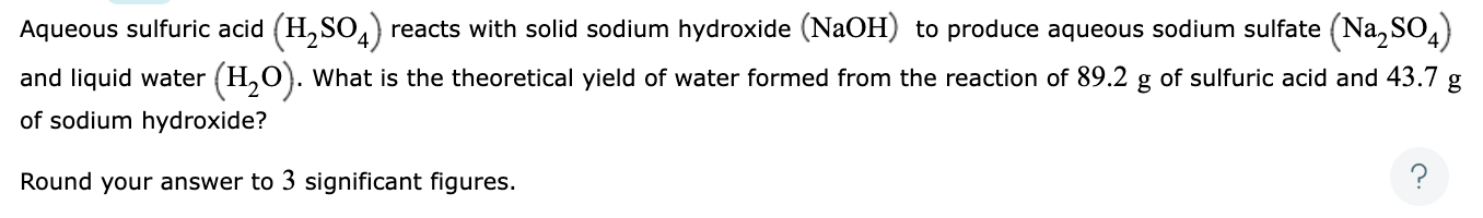 Solved Aqueous sulfuric acid (H2SO4) reacts with solid | Chegg.com