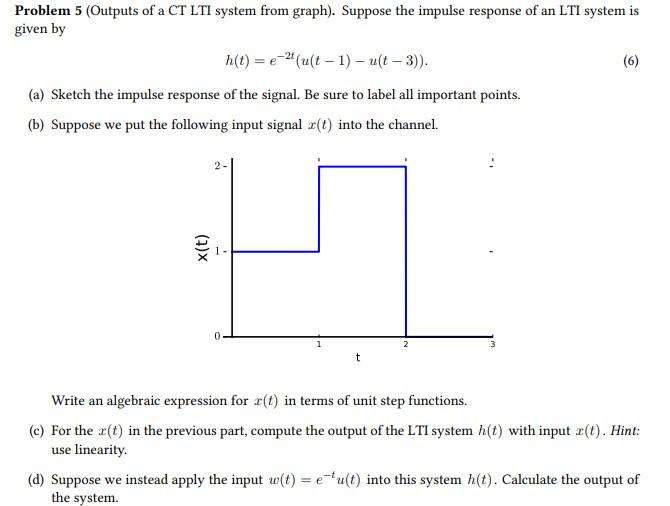 Solved Problem 5 (Outputs of a CT LTI system from graph). | Chegg.com
