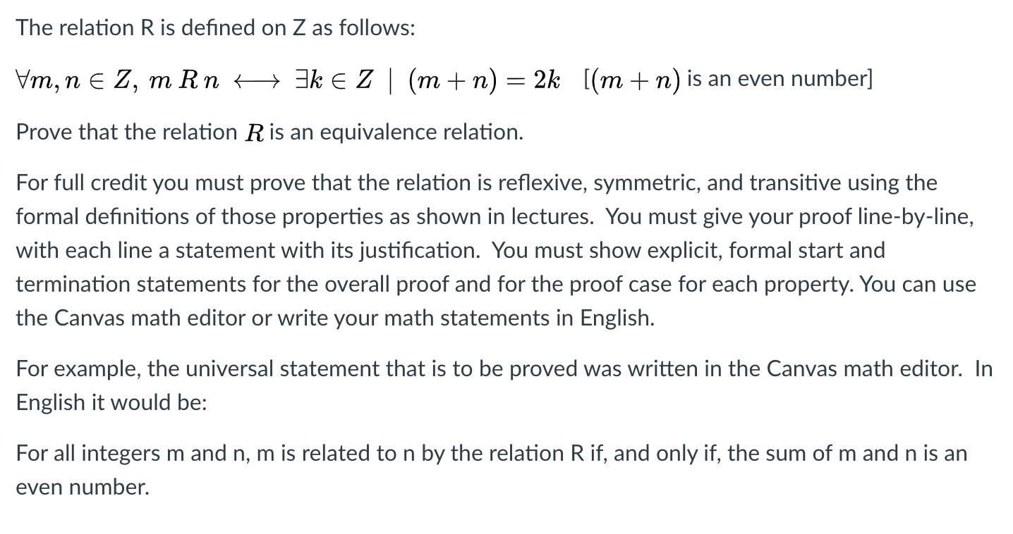 Solved The relation R is defined on Z as follows: Vm, n E Z, | Chegg.com