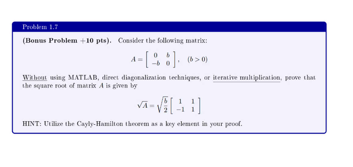 Solved Problem 1.7(Bonus Problem +10 ﻿pts). ﻿Consider the | Chegg.com