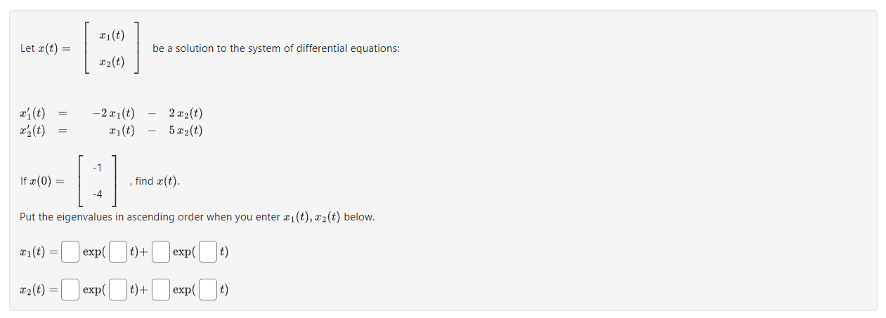 Solved Let x(t)=[x1(t)x2(t)] be a solution to the system of | Chegg.com