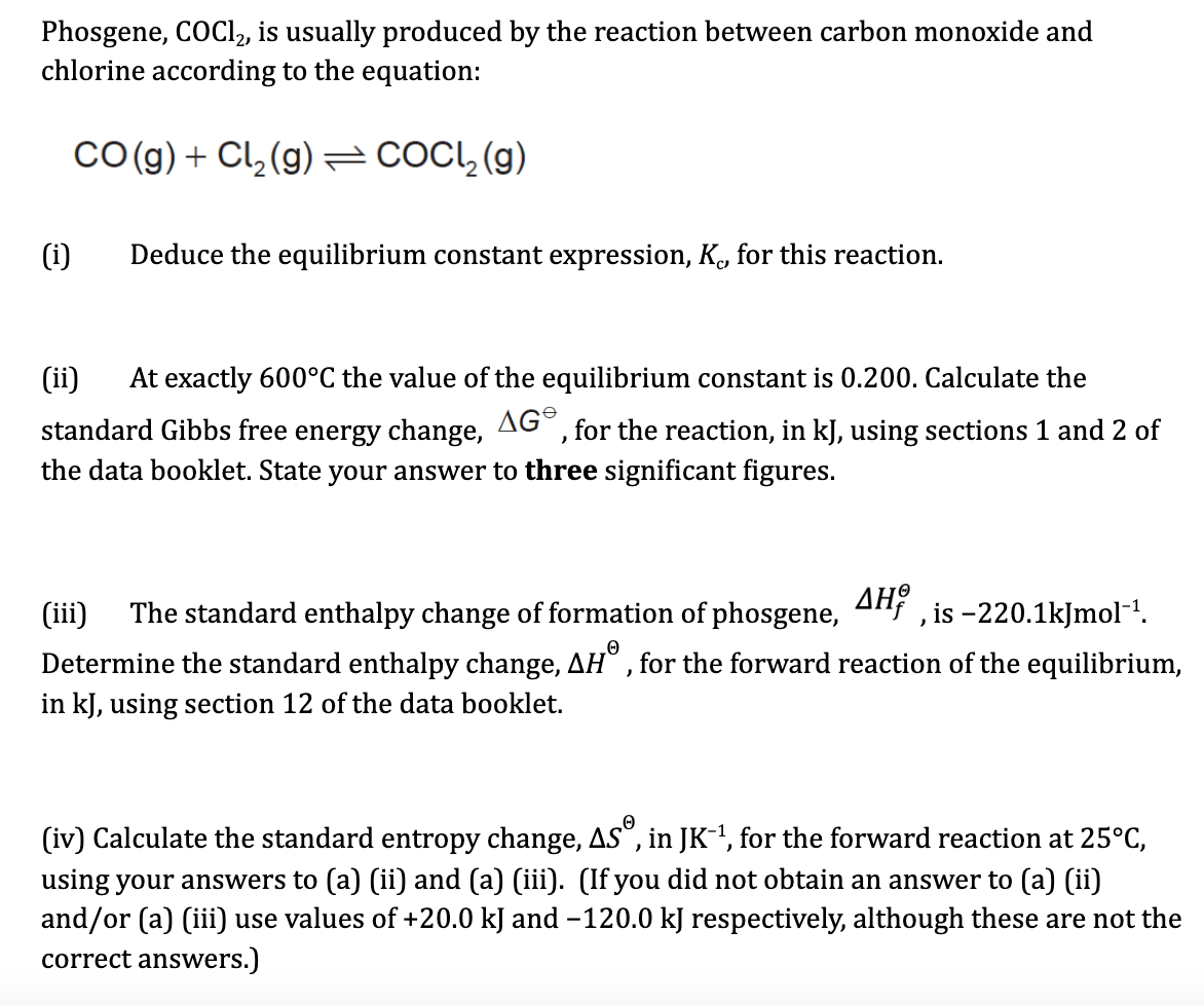 Solved Phosgene, COCl2, is usually produced by the reaction | Chegg.com