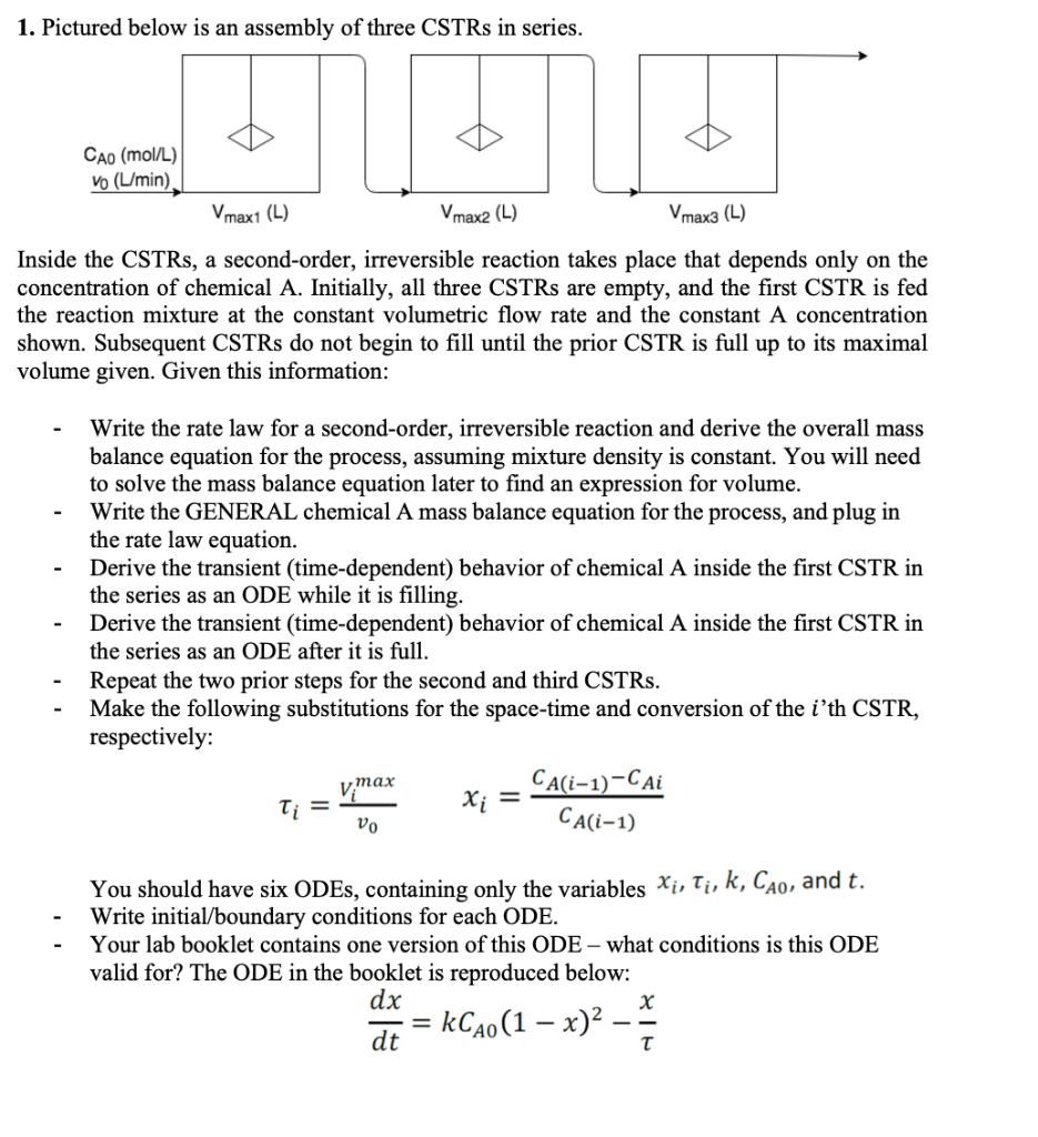 1. Pictured below is an assembly of three CSTRs in | Chegg.com
