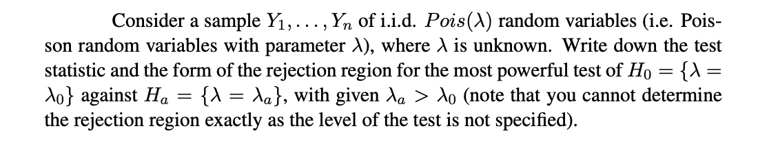 Solved Consider a sample Y1,…,Yn of i.i.d. Pois (λ) random | Chegg.com