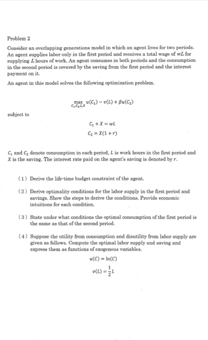 Solved Problem 2 Consider an overlapping generations model | Chegg.com