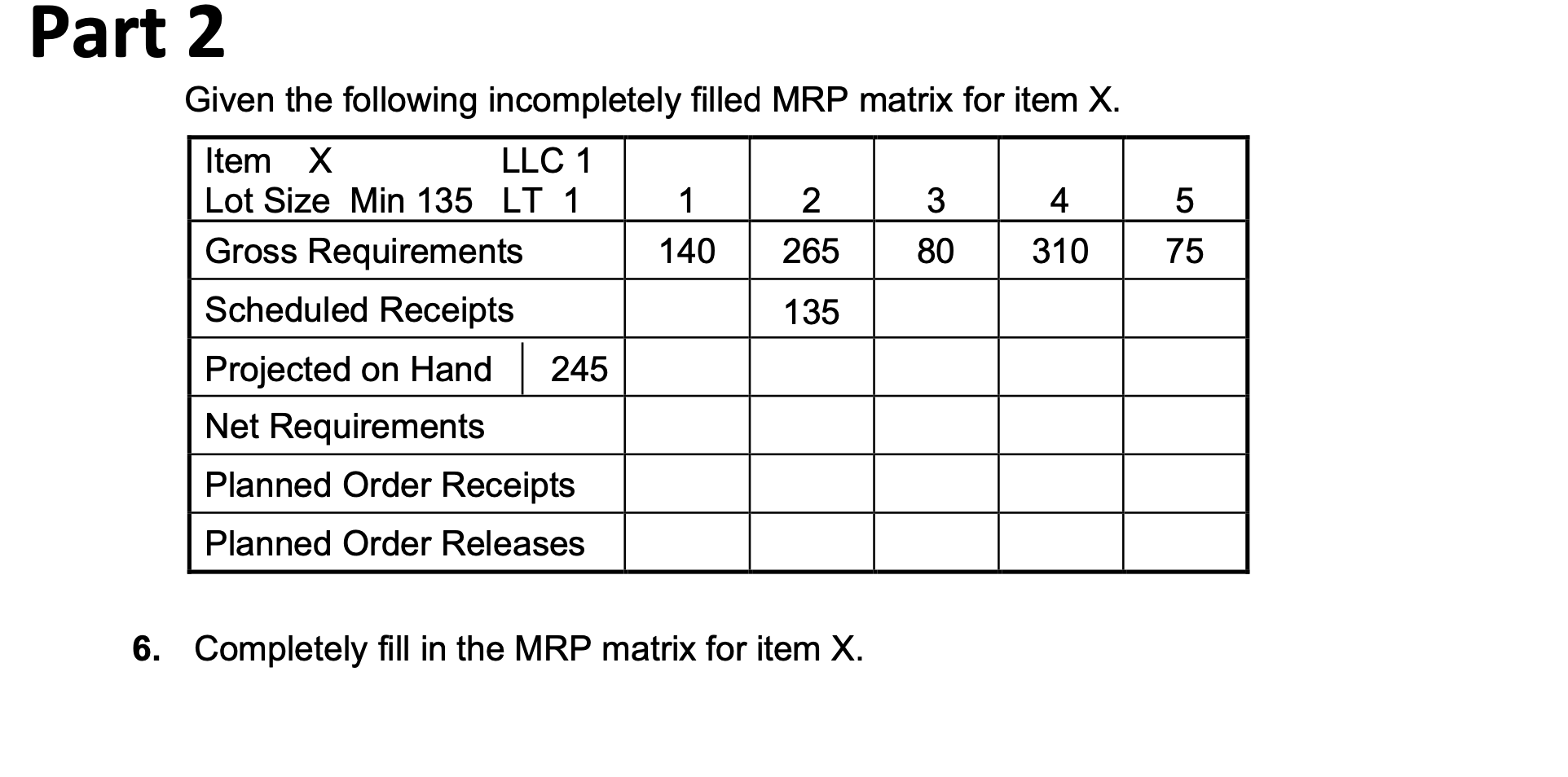 Solved 5 75 Part 2 Given the following incompletely filled | Chegg.com