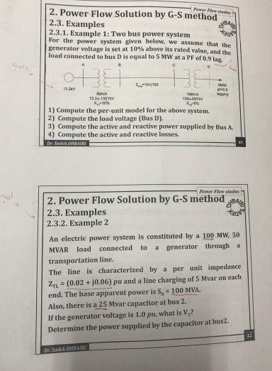 2. Power Flow Solution by G-S method 2.3. Examples | Chegg.com