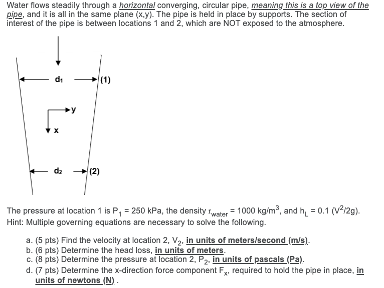 Solved Water flows steadily through a horizontal converging, | Chegg.com