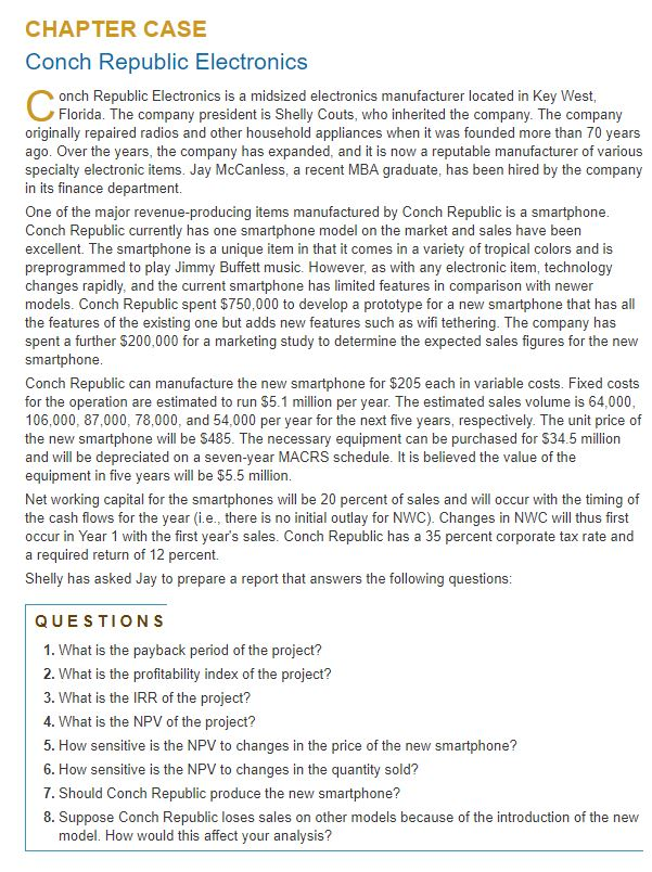 Solved CHAPTER CASE Conch Republic Electronics onch Republic | Chegg.com