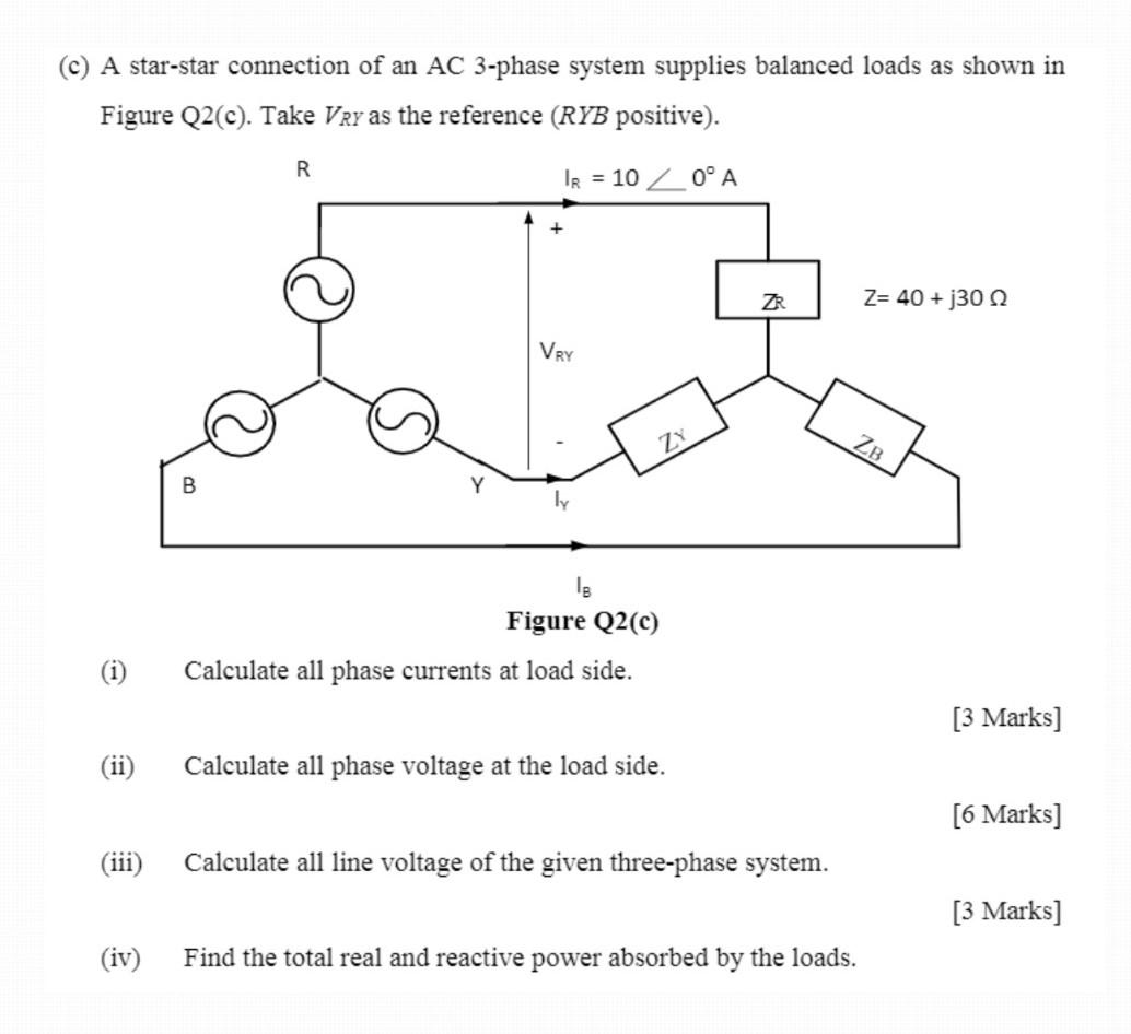 Solved (C) A star-star connection of an AC 3-phase system | Chegg.com