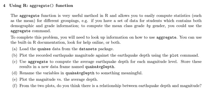 Solved 4 Using R Aggregate Function The Aggregate Function 1248