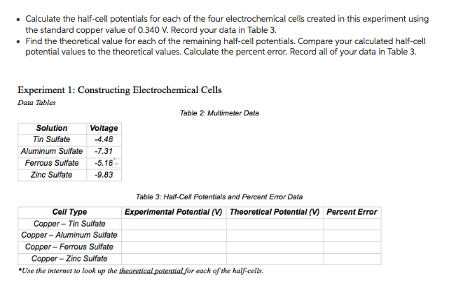 Solved • Calculate the half-cell potentials for each of the | Chegg.com
