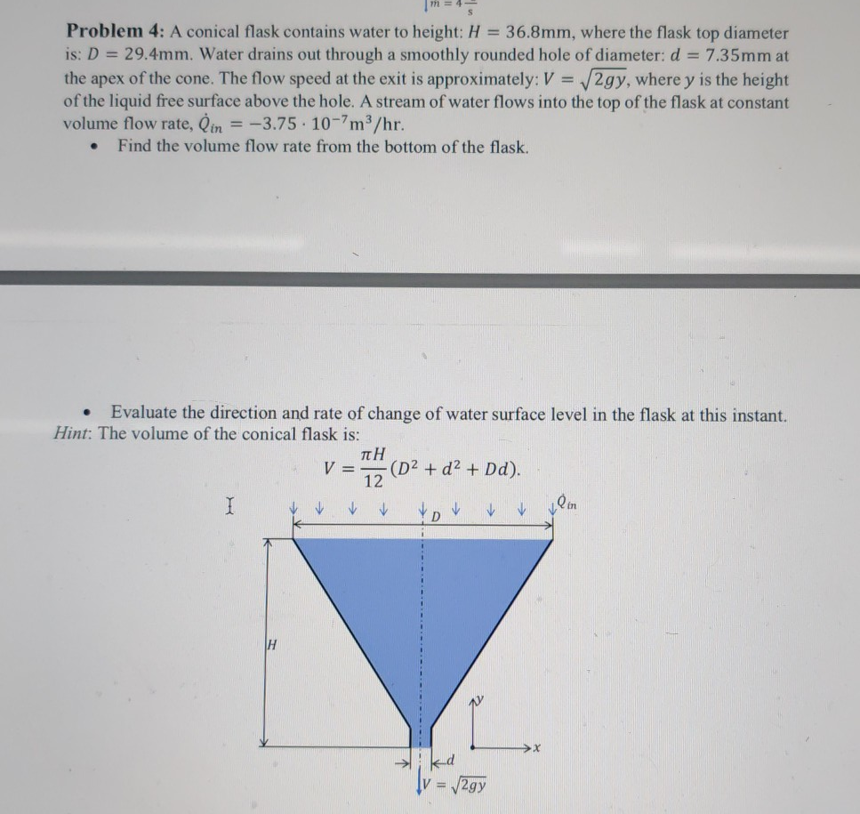 Solved Problem 4: A conical flask contains water to height: | Chegg.com