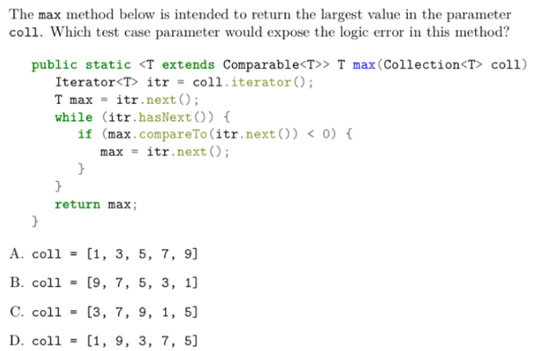Solved The max method below is intended to return the | Chegg.com