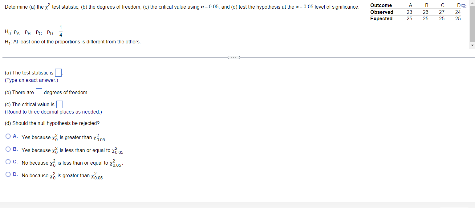 Solved Determine (a) the χ2 test statistic, (b) the degrees | Chegg.com
