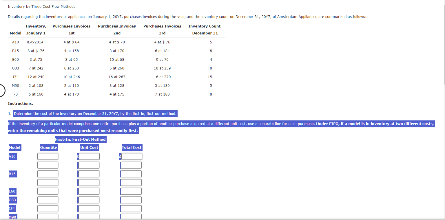 Inventory by Three Cost Flow Methods | Chegg.com