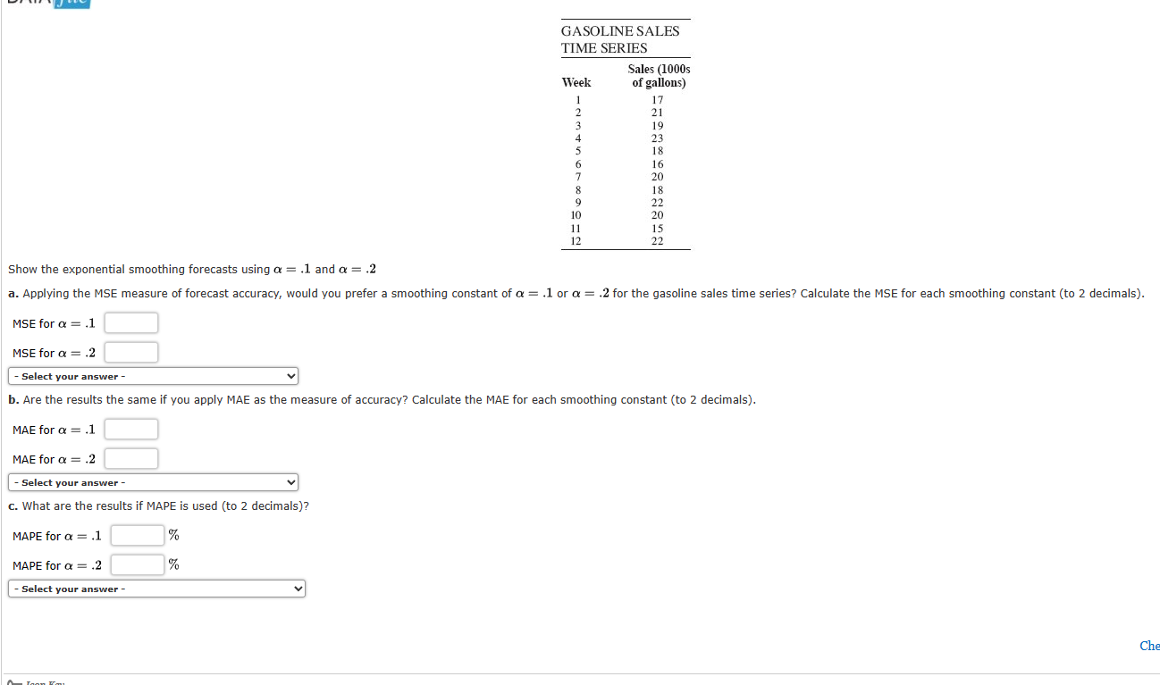Solved exponential smoothing forecasts using α=.1 and α=.2 | Chegg.com