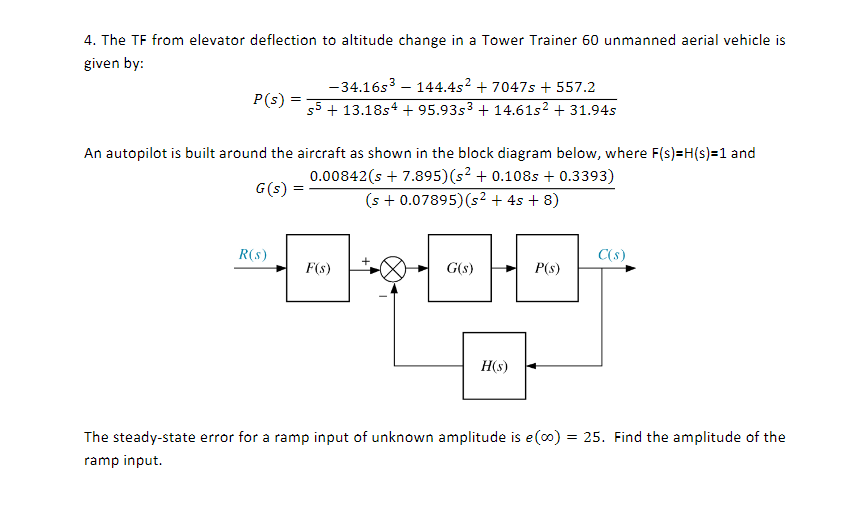 4. The TF from elevator deflection to altitude change | Chegg.com