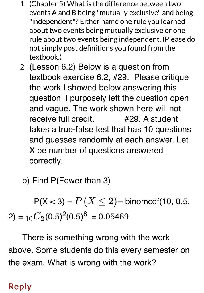 Solved 1. (Chapter 5) What is the difference between two | Chegg.com