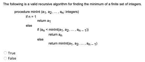 Solved The following is a valid recursive algorithm for | Chegg.com