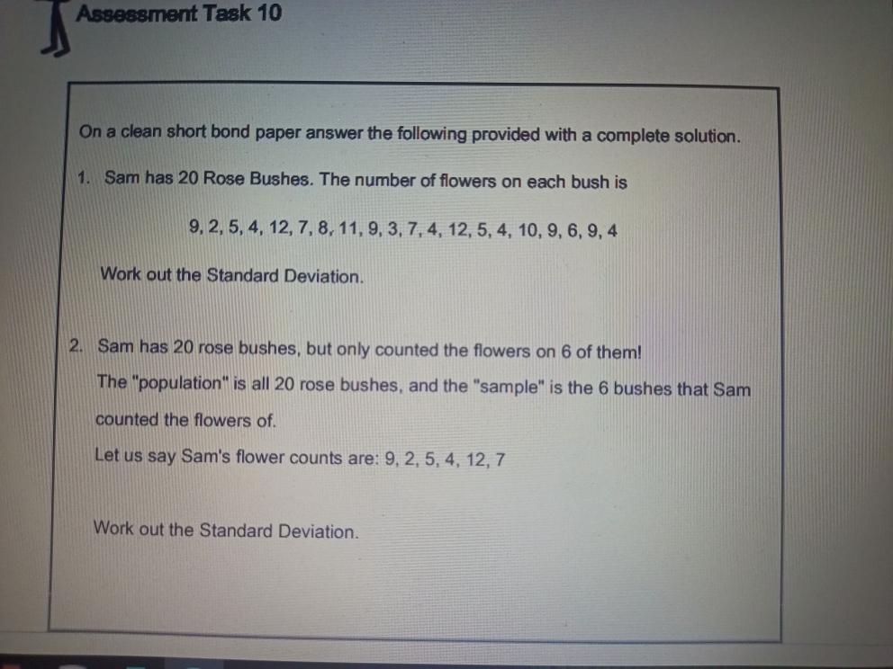 Solved Assessment Task 10 On a clean short bond paper answer | Chegg.com