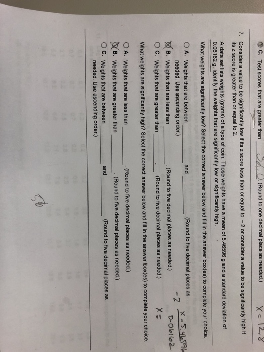 Solved C. Test scores that are greater than (Round to one | Chegg.com