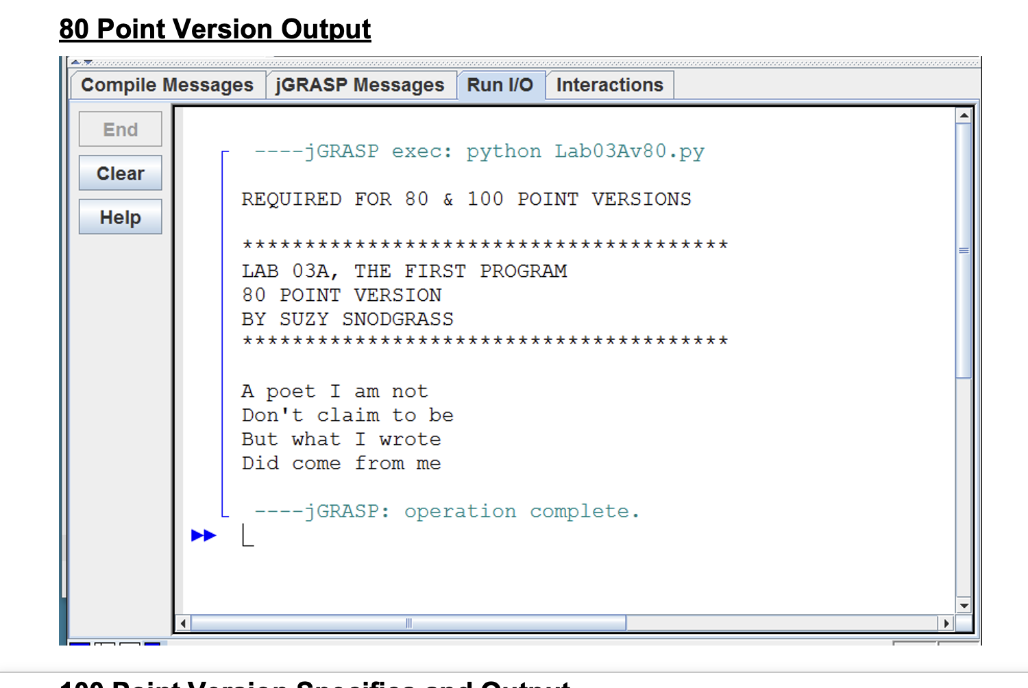 Solved 80 Point Version Output Compile Messages JGRASP | Chegg.com