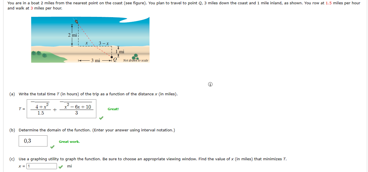 Solved (a) Write the total time T (in hours) of the trip as | Chegg.com