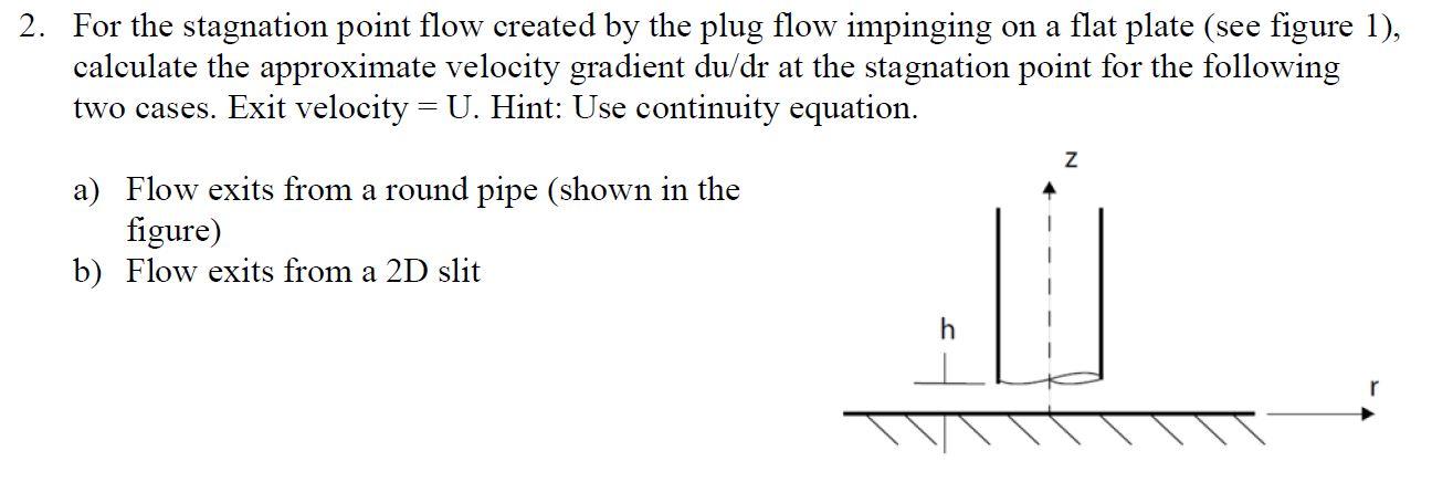 Solved 2. For the stagnation point flow created by the plug | Chegg.com