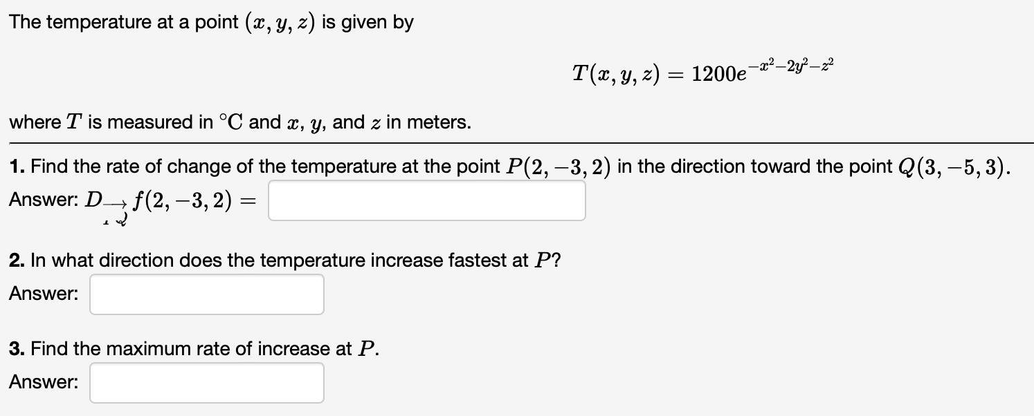 Solved The temperature at a point (x,y,z) is given | Chegg.com