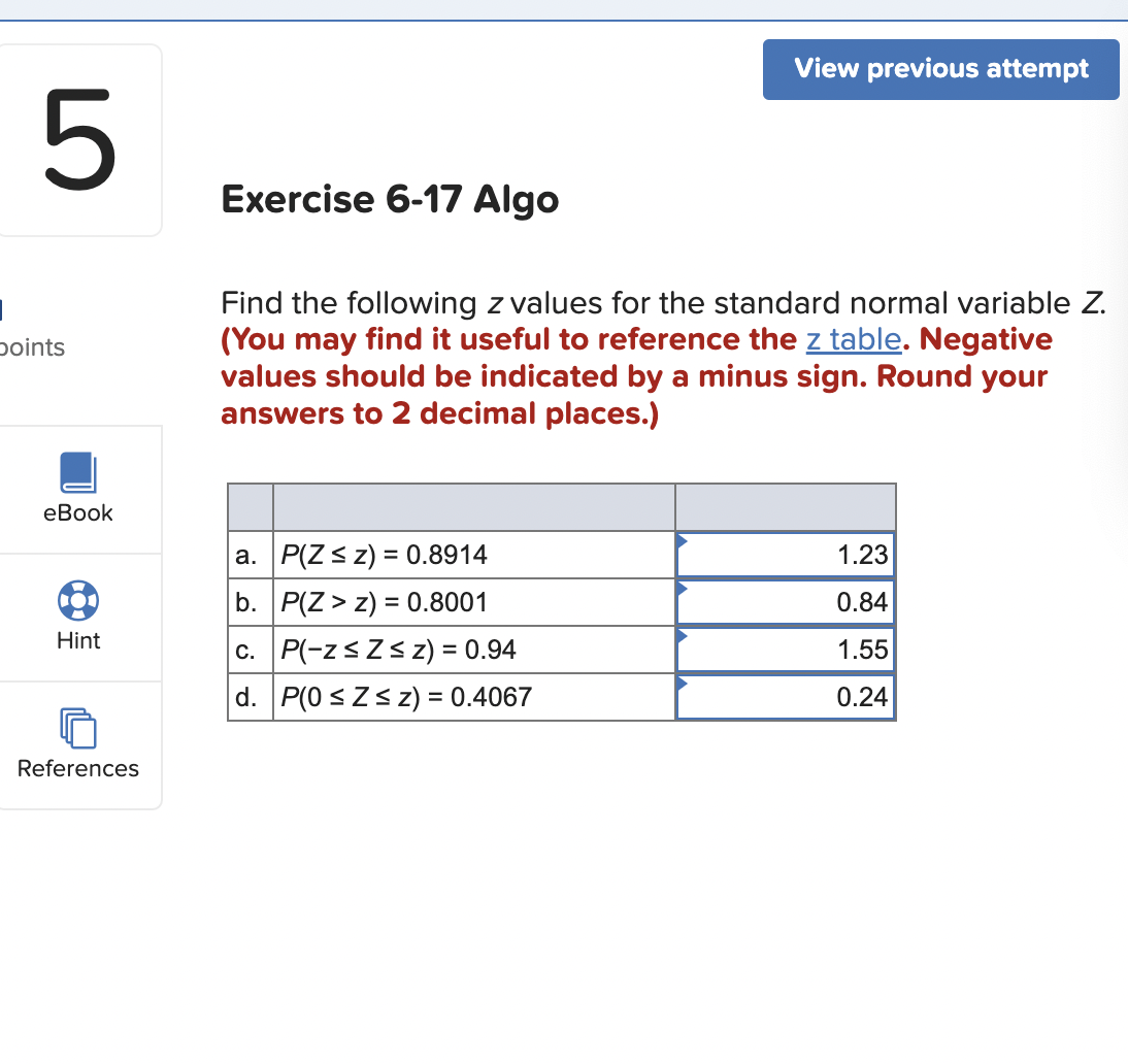 Solved Find the following z values for the standard normal | Chegg.com