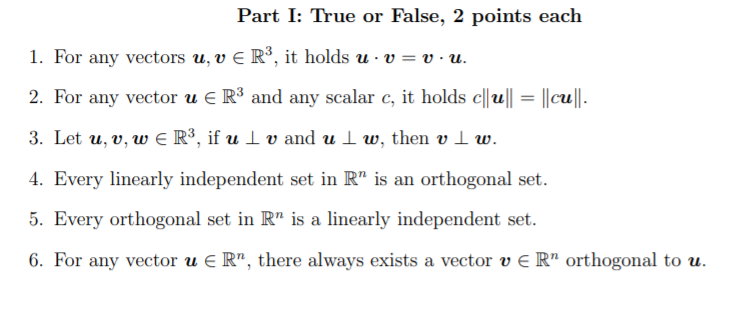 Solved Part I: True or False, 2 points each 1. For any | Chegg.com