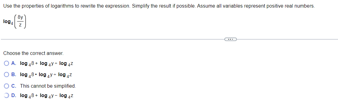 Solved Use the properties of logarithms to rewrite the | Chegg.com