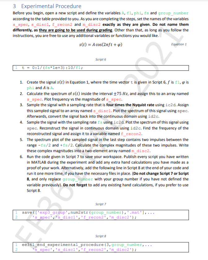 EXPERIMENT 3 SAMPLING AND ALIASING This experiment | Chegg.com
