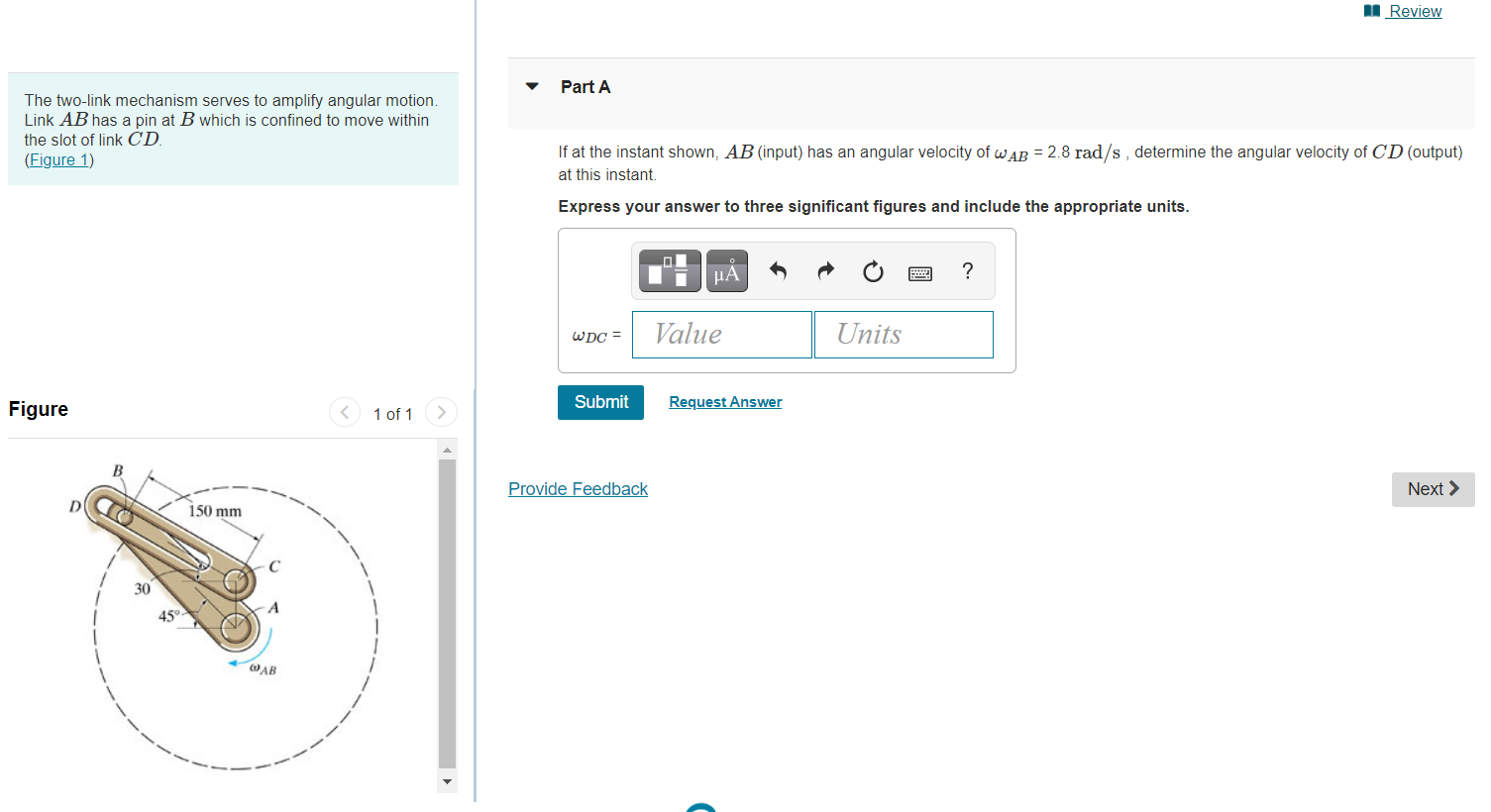 Solved Review Part A The two-link mechanism serves to | Chegg.com