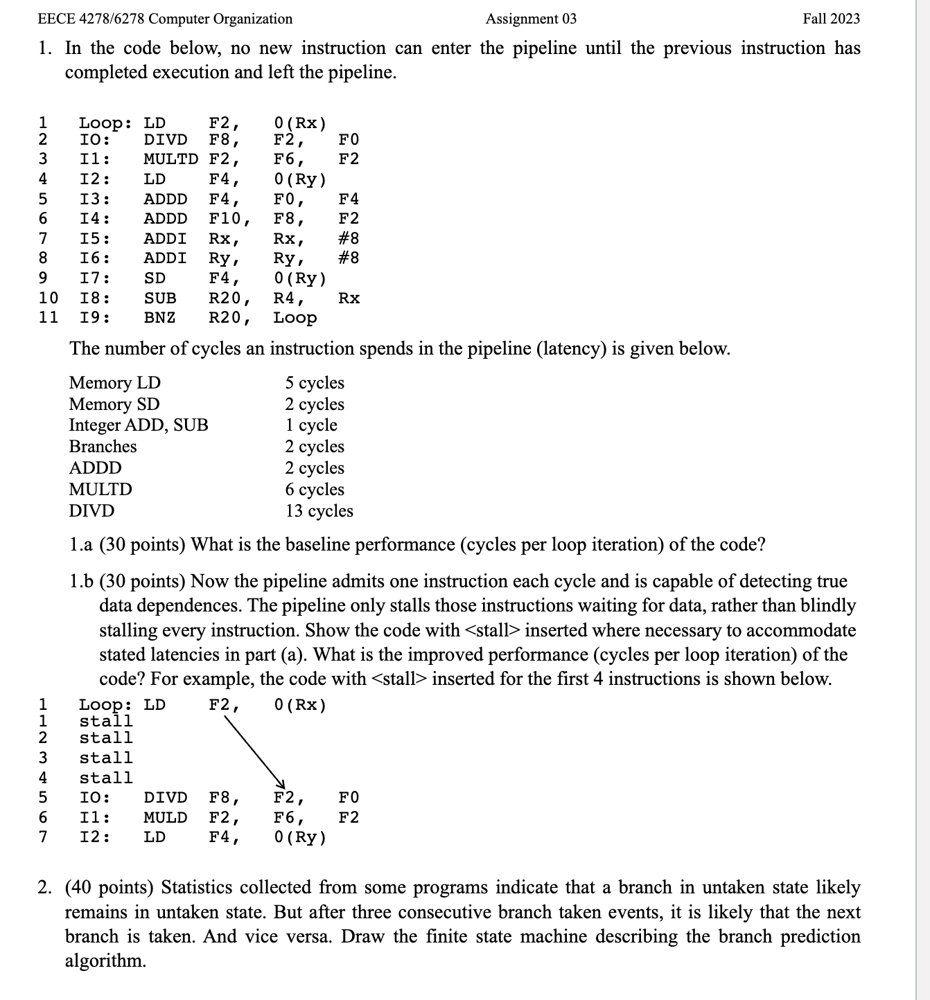 Solved EECE 4278/6278 Computer Organization Assignment 03 | Chegg.com