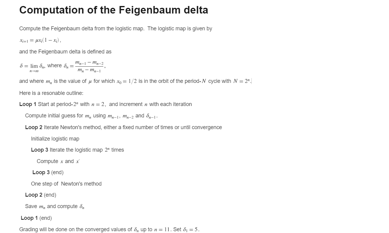 Solved Computation of the Feigenbaum delta Compute the | Chegg.com