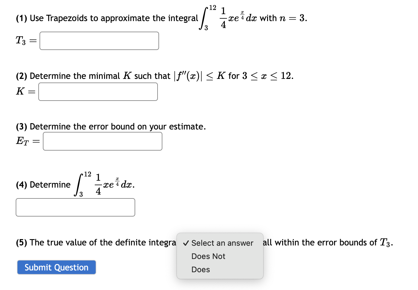 Solved (1) Use Trapezoids to approximate the integral | Chegg.com