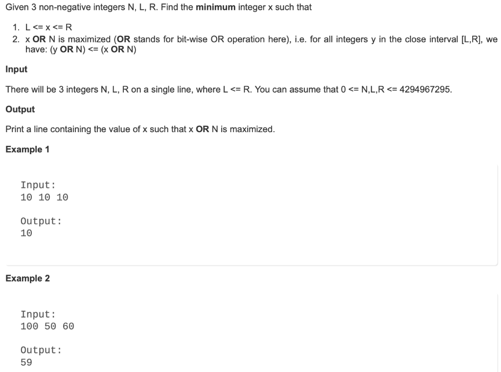 Solved Given 3 non-negative integers N, L, R. Find the | Chegg.com