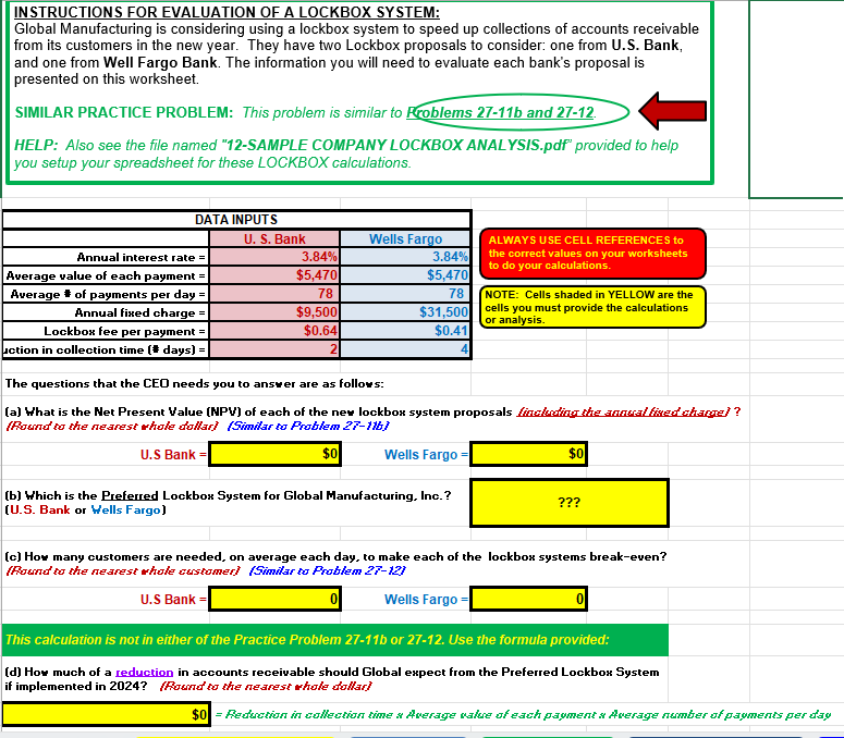 Solved INSTRUCTIONS FOR EVALUATION OF A LOCKBOX | Chegg.com