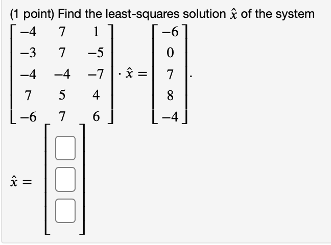 Solved (1 point) Find the least-squares solution î of the | Chegg.com