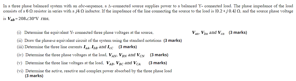 Solved In a three phase balanced system with an | Chegg.com