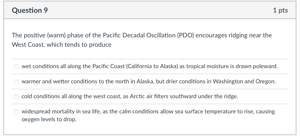 Solved The positive (warm) phase of the Pacific Decadal | Chegg.com