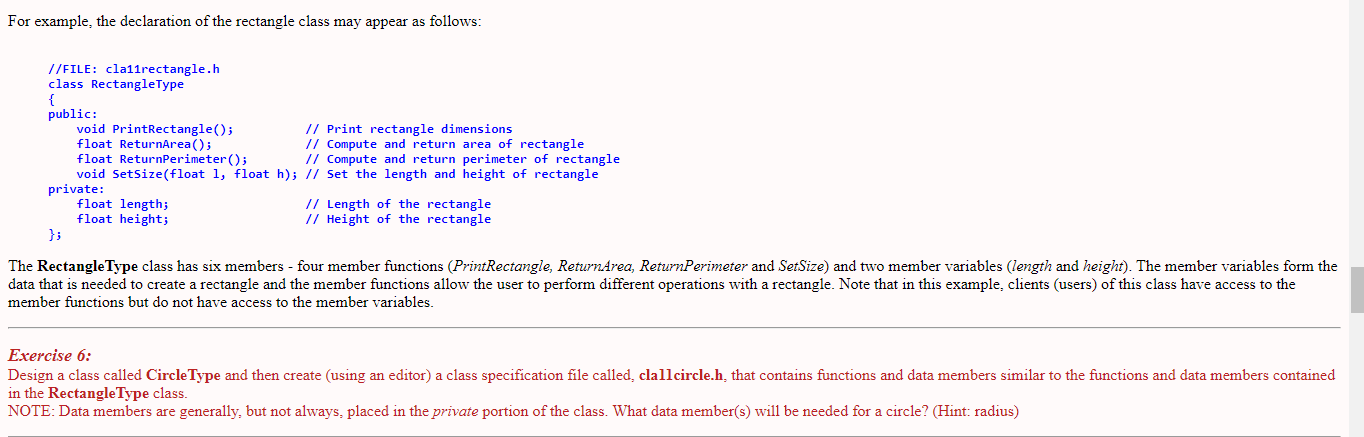 Solved For example, the declaration of the rectangle class | Chegg.com