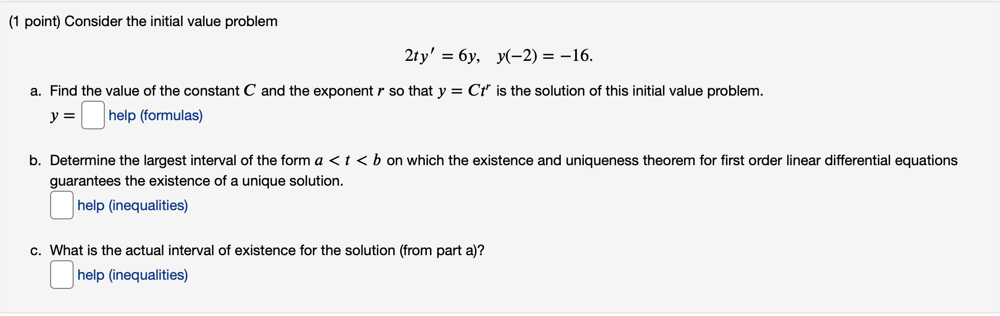 Solved (1 point) Consider the initial value problem 2ty' = | Chegg.com